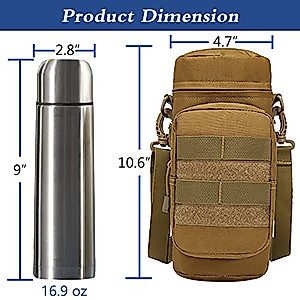Vacuum Insulated Bottle with Cup and Bag, 16.9oz Stainless Steel Coffee Thermos for Hot and Cold Drinks, Thermos Flask for Hiking, Biking, Camping, Travel, Car, Home and Office (Khaki)