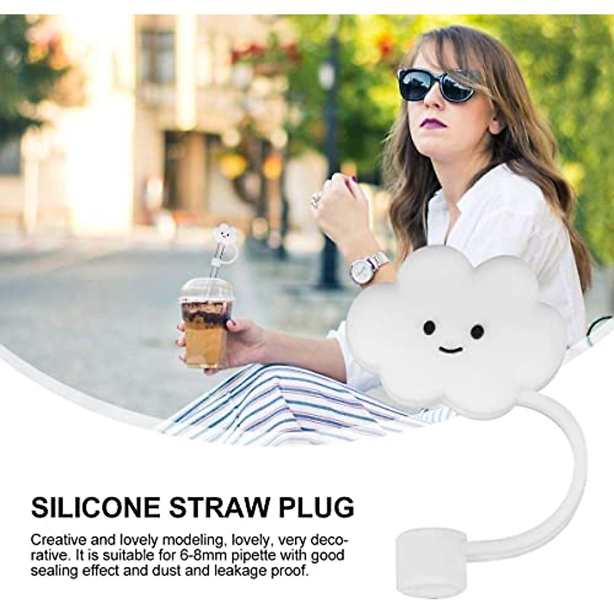 6Pcs Straw Covers Cap For Stanley Cup Straw Tips Cover Stanley Straw Covers for Reusable Straws Silicone Cute Cloud for 6-8mm Splash Proof Straw Tips