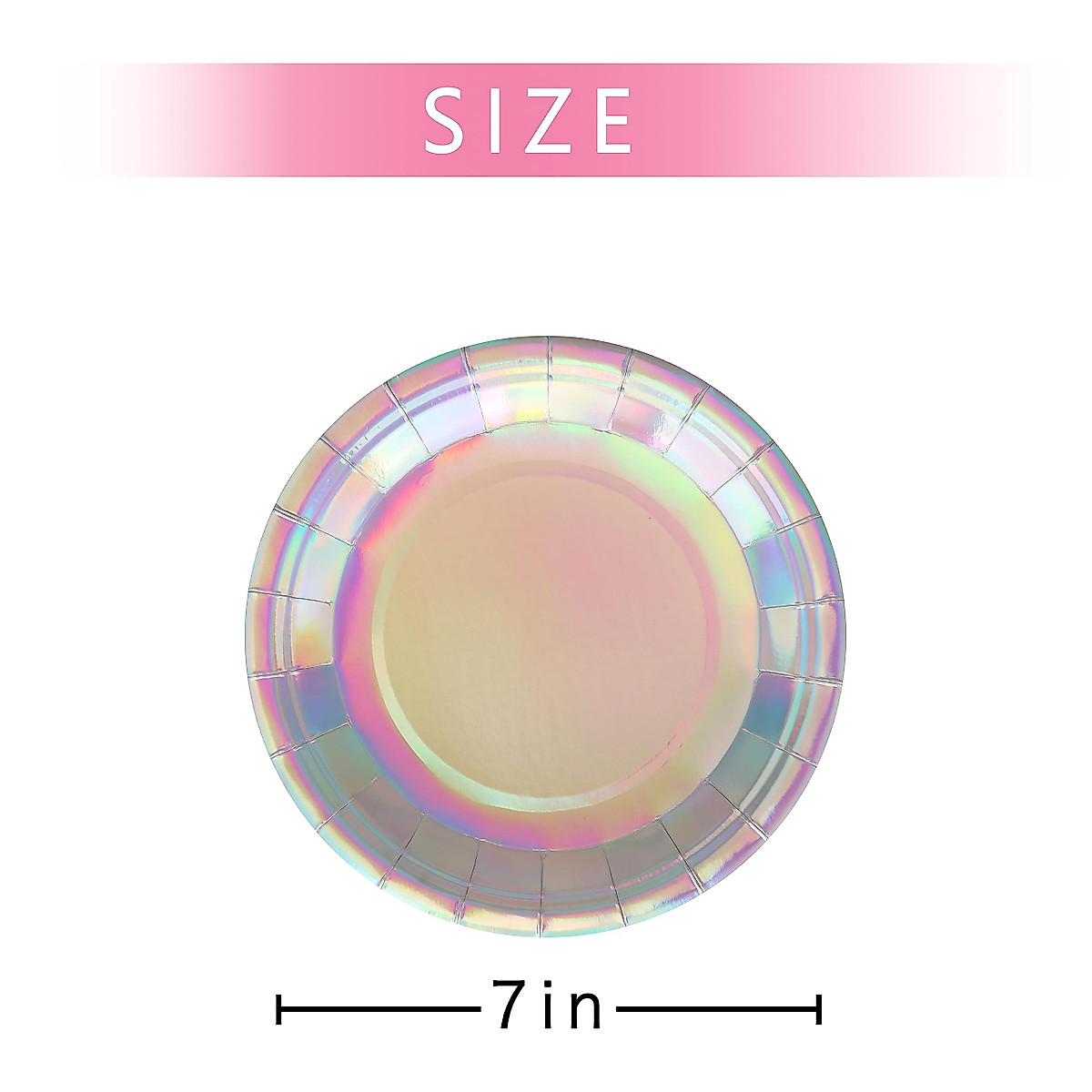 Pandecor 50 Pieces 7 Inches Disposable Paper Plates,Cakes Dessert Salad Pizza Holographic Rainbow Silver Round Plates Birthday Party Decorations Wedding Anniversary Christmas (Holographic)