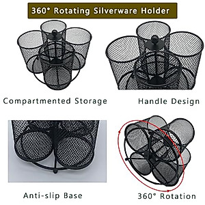 BESSKON 360° Rotating Kitchen Silverware Organizer,Utensil Organizer,4 Compartment Flatware Organizer,Countertop Utensil Holder for Spatula,Knives,Spoons and Forks,Counter Cutlery Caddy for Party