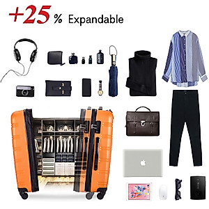 Merax Luggage Sets 3 Piece Suitcase Set 20/24/30,Carry on Luggage Airline Approved,Hard Case with Spinner Wheels,Orange