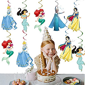 25 Set Foil Princess Hanging Swirls Decoration, Double Sided Cartoon Spiral Streamers Ceiling Ornament Set For Princess Theme Birthday Party Supplies
