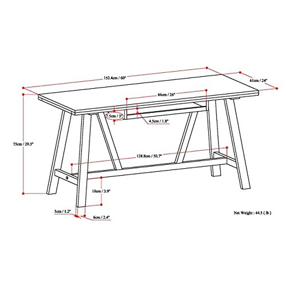 SIMPLIHOME Dylan SOLID WOOD Modern Industrial 60 inch Wide Home Office Desk, Writing Table, Workstation, Study Table Furniture in Driftwood