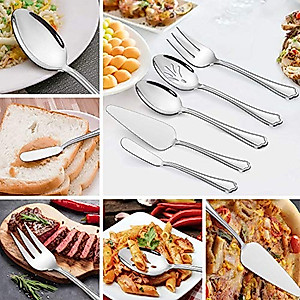 LIANYU 77-Piece Silverware Flatware Set for 12, Plus Steak Knives and Serving Utensils, Stainless Steel Flatware Cutlery Set, Eating Utensils Tableware with Scalloped Edge, Dishwasher Safe