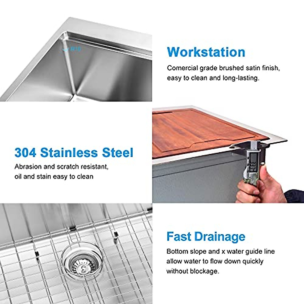 AGABOK 33 Inch Drop In Kitchen Sink, 33x22 Inch Topmount Workstation Sink with Ledge, 18 Gauge SUS304 Stainless Steel Kitchen Sink, 10 Inch Deep Handmade Single Bowl Kitchen Sinks with Accessories