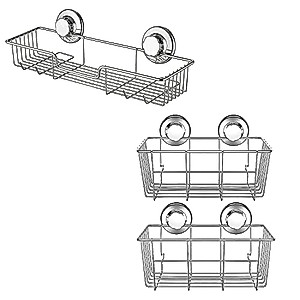 iPEGTOP 1 Pack Suction Cup Wide Shower Caddy &2 Pack Deep Shower Caddy Bath Wall Shelf ​for Large Shampoo Shower Gel Holder Bathroom Storage