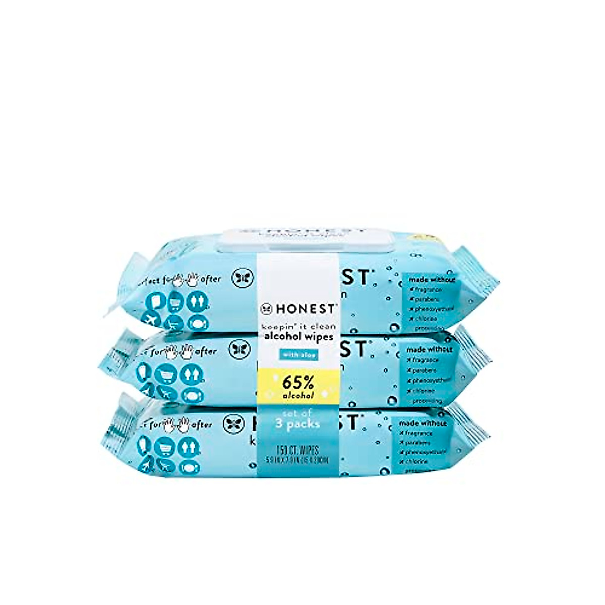 The Honest Company Sanitizing Alcohol Wipes, Unscented, 50 Count (Pack of 3)