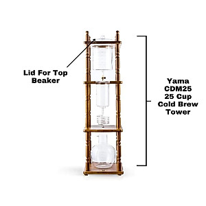 Yama CDM25 Replacement Top Beaker Lid - Borosilicate Glass For 25 Cup Cold Brew Towers, Heat-Resistant, Dishwasher Safe