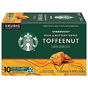 Starbucks Coffee Company Starbucks Flavored Ground Coffee K-Cup Pods, Toffeenut, Signature Collection, 100% Arabica Coffee, Recyclable K-Cups, 10 K-Cup Pods/Box (Pack of 2 Boxes)