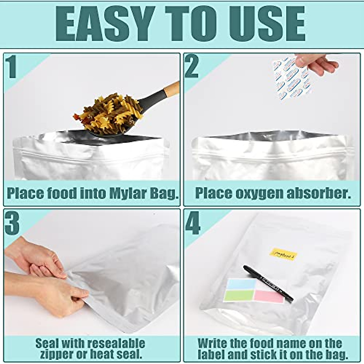 35 Pack 1 Gallon Mylar Bags for Food Storage with Labels(40pcs), Size 10''x15'' Mylar Bags 1 Gallon with Extra Thick 4.7 Mil Each Side, Heat Sealable Bags for long term food storage