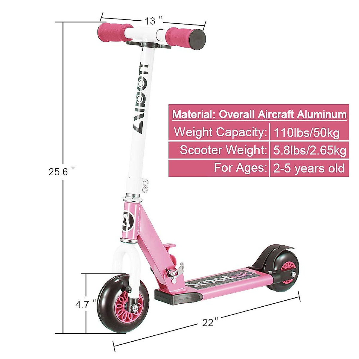 Albott Kid Scooter My 1st Scooter Folding Removable 4 Wheel Scooters for Kids 3 Growth Stage Transformer Toddler Scooters Age 3-5 (Pink)