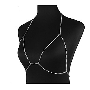 Cathercing Women Body Chain Crystal Bra with Rhinestone Shining Waist Belly Bikini Chain for Women Body Jewelry on Beach Night Club Party Jewelry Accessories (silver)