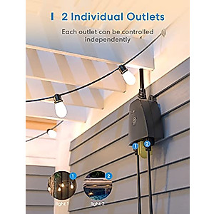 meross Outdoor Smart Plug, Outdoor Wi-Fi Outlet with 2 Grounded Outlets, Remote Control, Timer, Waterproof, Works with Amazon Alexa, Google Home, SmartThings, 2.4Ghz only, FCC Certified, Non-HK