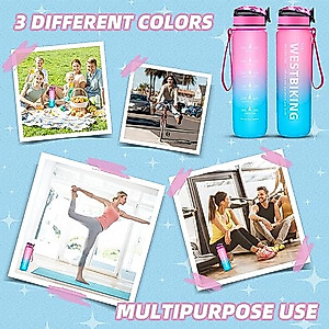 West Biking 32 oz Water Bottle with Time Marker and Straw, Motivational Water Bottles with Clean Brush, Leakproof & BPA Free, Drinking Sports Water Bottle for Fitness Gym Outdoor