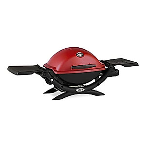Weber Q 1200 Liquid Propane Gas Grill (Red) Starter Bundle (2 Items)