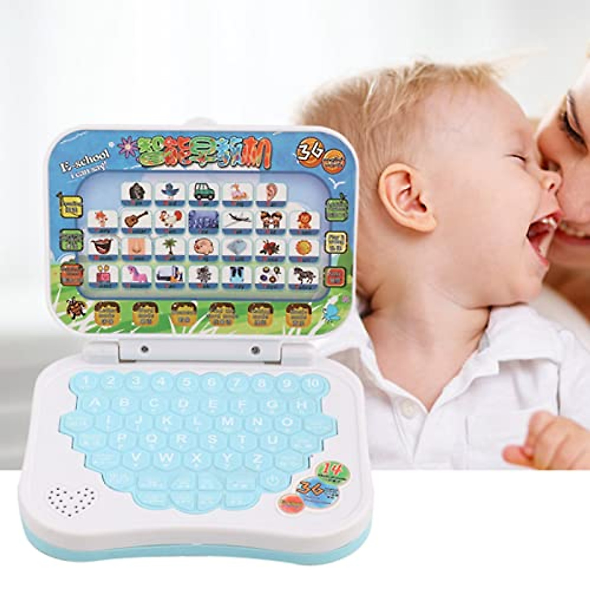 Kids Learning Laptop, Toddler Bilingual Learning Pad Teach Alphabet Numbers Word Music Math Early Development Interactive Electronic Toy for Boys Girls