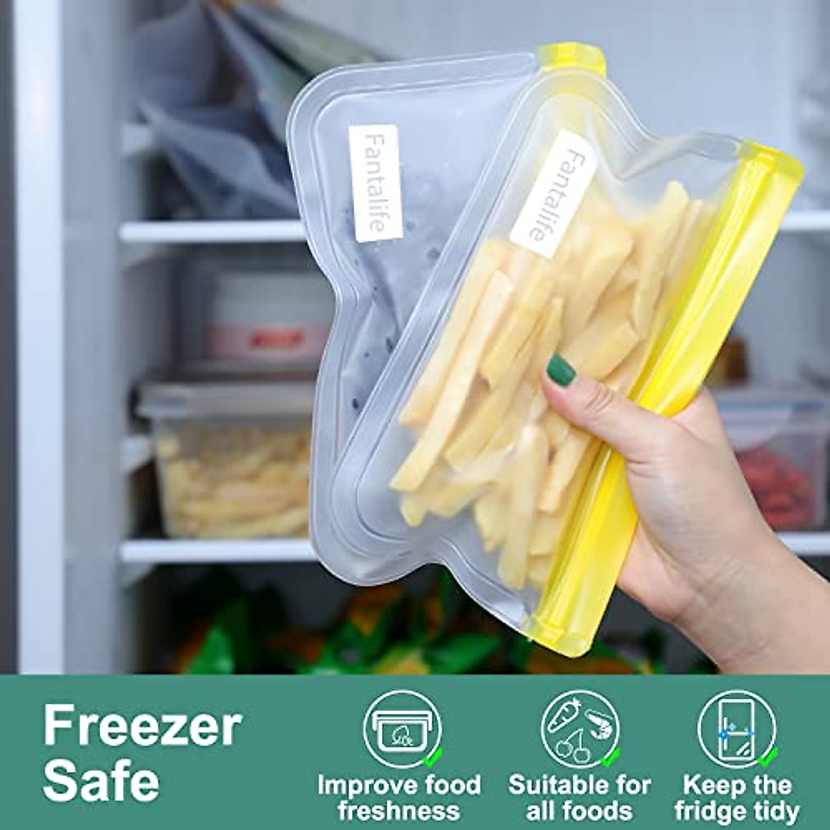 Reusable Food Storage Bags-15 Pack BPA FREE Extra Thick Freezer Bags，5 Leakproof Reusable Gallon Bags，5 Reusable Sandwich Bags，5 Reusable Snack Bags For Kids, Lunch Bags For Meat Fruit Cereal Veggies