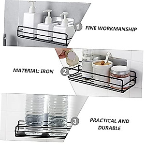 Levemolo 2pcs Organizer Shelves for Adhesive Dish Shampoo Brush Stainless Holders Caddy Racks Shower Farmhouse Scouring Iron Black Display Storage Floating Sink Metal Shelf Wall-mounted