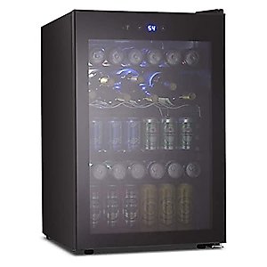 Joy Pebble Mini Fridge Beverage Cooler - 128 Can mini fridge with glass door for Soda Beer or Wine -Drink Dispenser Small Refrigerator with Adjustable Thermostat for Office bedroom Home (4.4 cu.ft)