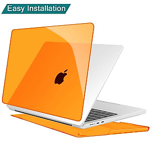 Teryeefi Case Cover for MacBook Air 15 inch [2023 2024 Release], Plastic Hard Shell with Keyboard Cover for MacBook Air 15.3" M2 M3 A2941 A3114 with Touch ID & Liquid Retina Display, Glossy Orange