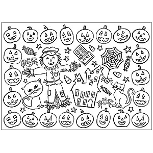 Iconikal Color-Your-Own 2-Sided Reversible Disposable Paper Place Mats, Happy Halloween, 14 x 10-Inches, 22-Count