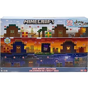 Mattel Minecraft Mob Head Minis Advent Calendar with 24 Surprises Including 6 Figures & Accessories, Holiday Toy