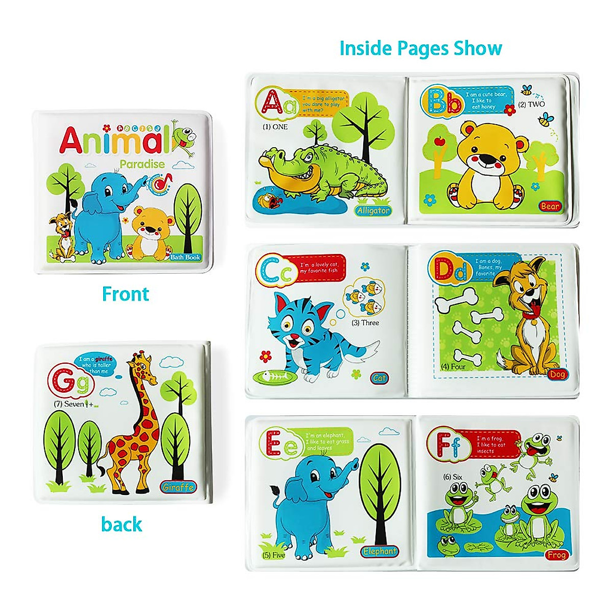 JUNSEE Baby Bath Books-3PCS,Bathtub Toys Floating Waterproof Educational Bath Toy Books for Toddlers-Animal Books,Count Books,Bird Books for Bath time