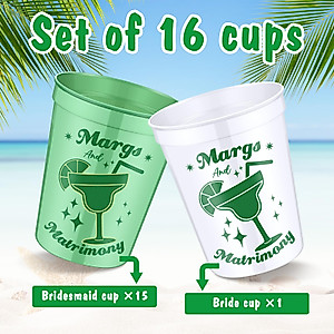 Ninehaoou 16 Pack Margs and Matrimony Bachelorette Party Cups Bachelorette Party Supplies 16oz Reusable Bridal Party Cups Cowgirl Cups Bridal Shower Favors for Groovy Bride Bridesmaid Bach Party