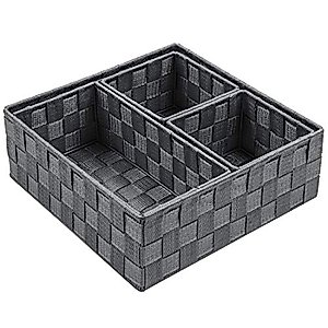 Posprica Woven Storage Baskets for Organizing, Small Baskets Cube Bin Container Tote Organizer Divider for Drawer, Closet, Shelf, Dresser, Set of 4(Dark Grey)