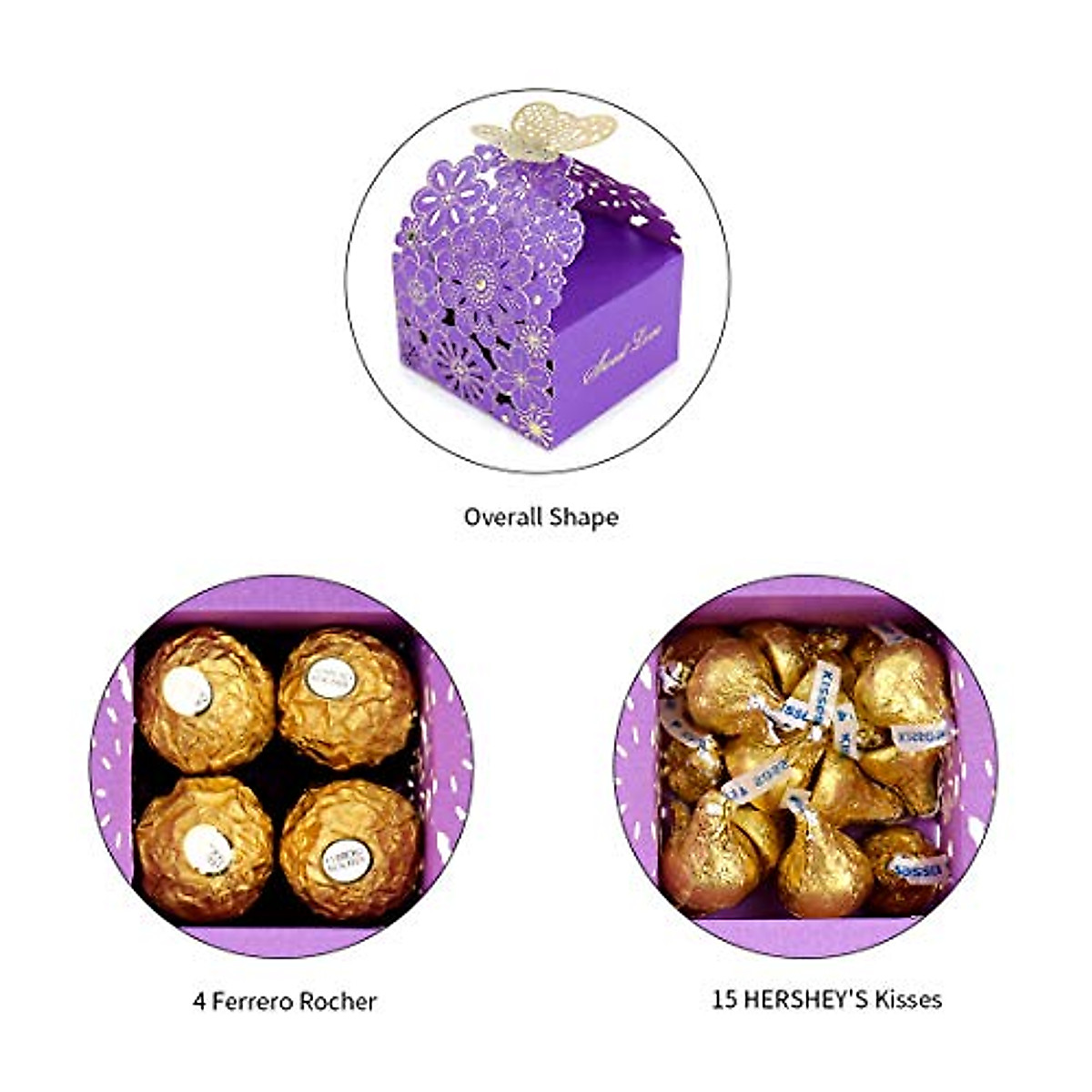 Kslong 50Pcs/Set Flower Butterfly Hollow Candy Box Cookie Gift Boxes Butterfly Party Decoration Wedding Favors Cute Chocolate Box for Wedding Bridal Birthday Party Supplies (Purple, S)