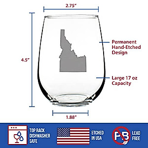 Idaho State Outline Stemless Wine Glass - State Themed Drinking Decor and Gifts for Idahoan Women & Men - Large 17 Oz Glasses