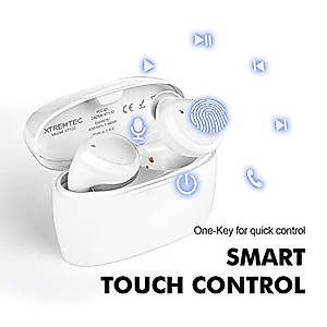 XTREMTEC True Wireless Earbuds Bluetooth Earbuds Noise Cancelling Bluetooth Headphones for iPhone/Android Small Earbuds with Mic Waterproof Cordless in-Ear Earphones Deep Bass Sound Headsets (White)