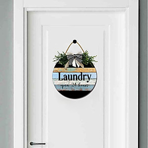 DLONVOH Laundry Open 24 Hours Laundry Sign For Laundry Room Rustic Wood Laundry Room Wall Decor Funny Farmhouse Laundry Decoration for Wash House