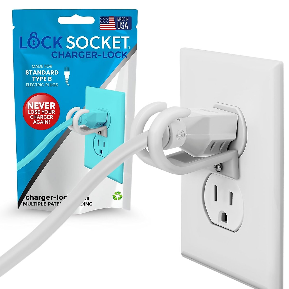 Lock Socket Outlet Lock - Anti Theft Outlet Lock to Secure Three Pronged Plugs, Innovative Way to Prevent Unplugging, Secure Locks for Cords, Includes Security Screw & Allen Wrench - White
