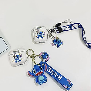 Cute Stith for AirPods 2/1 Case with Lanyard Keychain, Cartoon Funny Anime for Air pod Cover, Clear Shockproof Soft Silicone Protective Skin for Boys Girls Womens