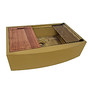 Ruvati 36-inch Matte Gold Workstation Apron-Front Brass Tone Stainless Steel Kitchen Sink - RVH9308GG