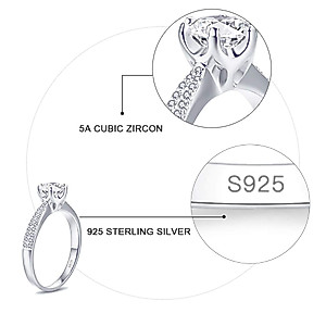 AVECON Classic 4.5 Carat Engagement Rings Cubic Zirconia Round Cut Solitaire Wedding Ring 925 Sterling Silver CZ Bands Rings for Women Size 5