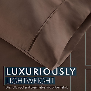 HC COLLECTION Queen Sheet Set, 4 pc Bed Sheets & Pillowcases Set - Machine Washable for Easy Care - Soft & Breathable All Season Microfiber Sheets with Deep Pockets - Brown