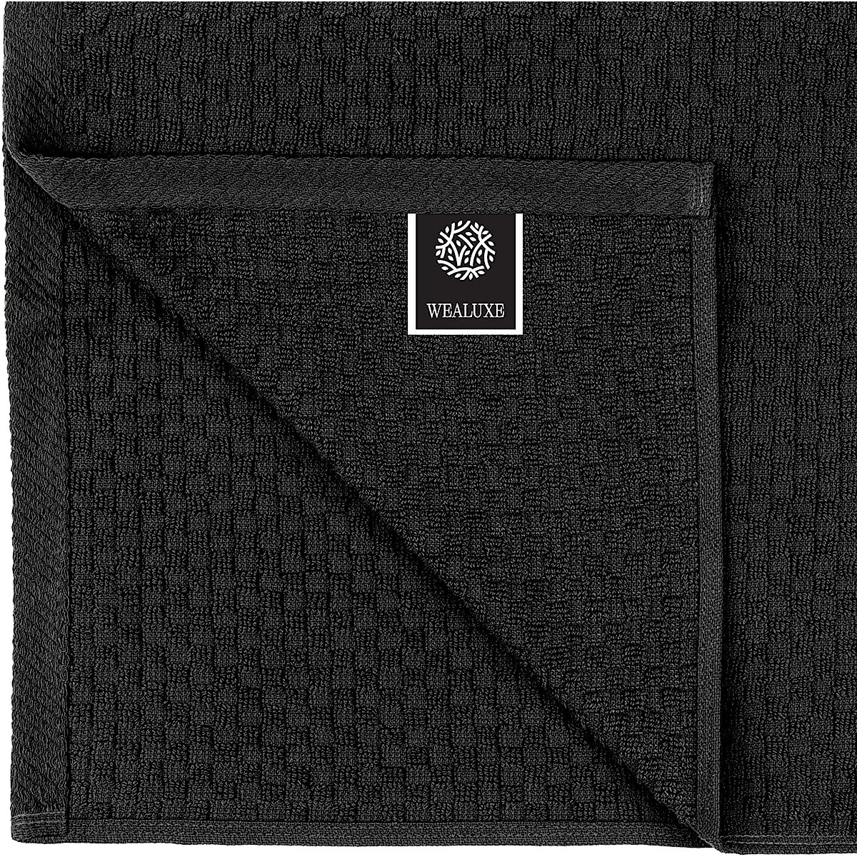Super Absorbent Kitchen Towels 12 Pack - Premium 100% Cotton Kitchen Towels, 450GSM Thick Machine Washable Black Dish Towels for Kitchen Drying, Cleaning, Dobby Weave, Unmatched Quality