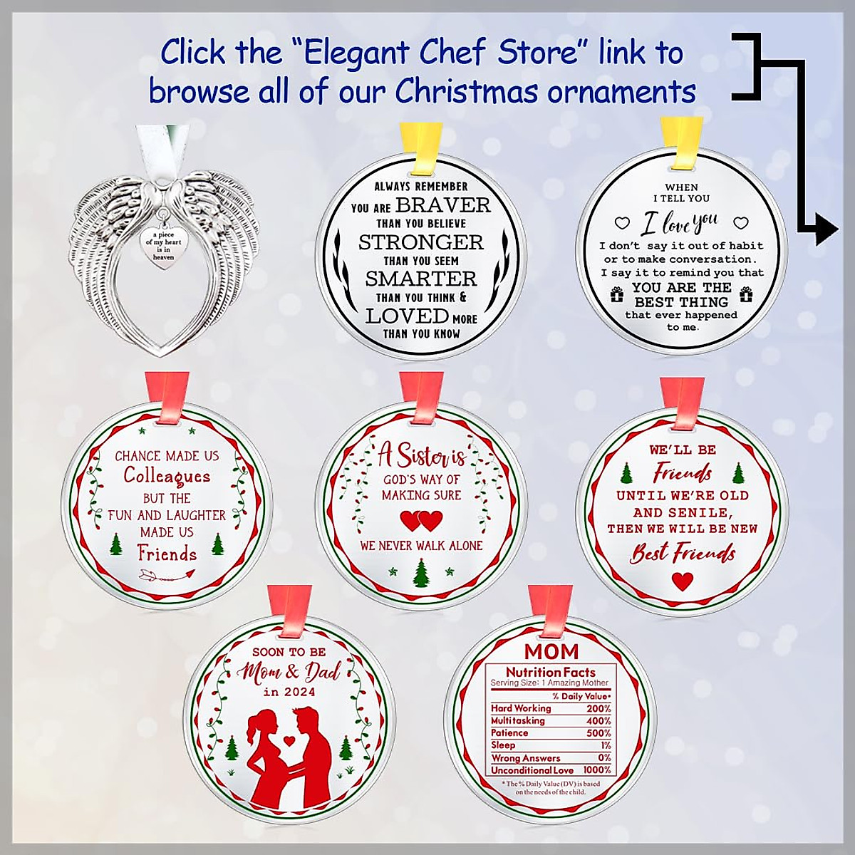 Elegant Chef Family Christmas Ornament Gifts- Side by Side Or Miles Apart Family Will Always be Close at Heart- Long Distance Love Decoration for Xmas Holidays Celebration
