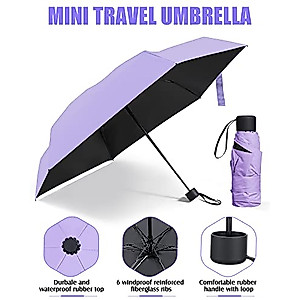 Eccliy 4 Pieces Mini Travel Umbrella with Case Small Umbrella for Sun and Rain Compact Portable Lightweight UV Umbrella Tiny Folding Pocket Umbrella for Backpack Women (Pink, Blue, Purple, Green)
