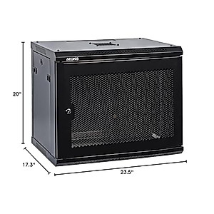 9U Professional Wall Mount Network Server Cabinet Enclosure 19-Inch Server Network Rack Meshed Door Low-Profile Black