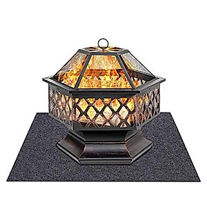 Fire Pit Mat—Gas grill mat,Retardant，Heat Resistant，Ember Mat，Electric Smoker Mat，Under the stove， Protect your deck, terrace, lawn or campground from embers，Reusable，Waterproof backing (36" x 36")