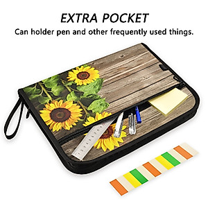 VIGTRO Summer Sunflowers Wooden 13 Pocket Expanding File Folder Waterproof with Sticky Labels, Summer Flowers Letter A4 Paper Accordion Document Organizer with Zipper for Office and Classroom