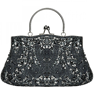 jessie Women's Evening Bag Party Wedding Bag Vintage Beaded Clutch Bag for Women Cocktail Party Handbags (Gray mechanical plate)