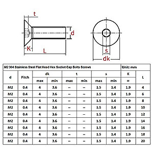 Guard4U 300Pcs Metric M2 304 Stainless Steel Flat/Countersunk Head Hex Socket Cap Bolts Screws Nuts Assortment Kit- M2x 4mm/ 6mm/ 8mm/ 10mm/ 12mm/ 14mm/ 16mm/ 18mm/ 20mm