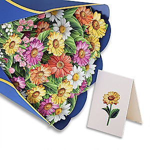 Daisy Paper Flowers Pop Up Cards, 12 Inch Christmas Pop Up Cards with Note Card and Envelope, 3D Pop Up Greeting Cards Handmade Paper Flowers Bouquet Cards, Popup Christmas Cards for Holiday Cards Daisy Thank You Cards
