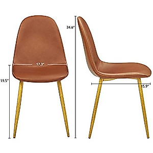 GreenForest Dining Table White Modern Round Table with Wood Legs for Kitchen Living Room Leisure Coffee Table, Dining Chairs Set of 2, Vintage PU Leather Upholstered Side Chairs