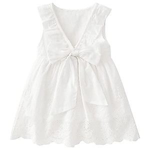 Zanie Kids Toddler Girl Dress Backless Baby Infant Ruffle Sleeve Playwear Bowknot Outfits Summer White 18-24 Months
