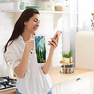 RPLIFE Landscape Painting Swirling Sky Travel Coffee Tumbler, Stainless Water Bottle, Insulated Cup with Straw, Tumbler for Men